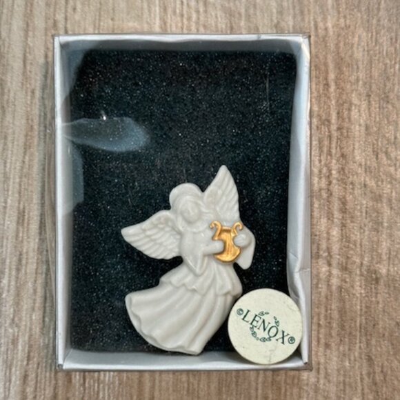 Lenox | Jewelry | Lenox Porcelain Angel Brooch Holding Gold Harp ...